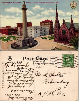 Washington Monument Mount Vernon Square Baltimore MD Postcard | eBay
