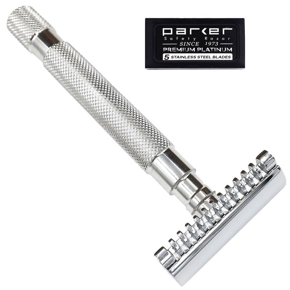 Parker 68S Stainless Steel Handle Double Edge Safety Razor with Open ...