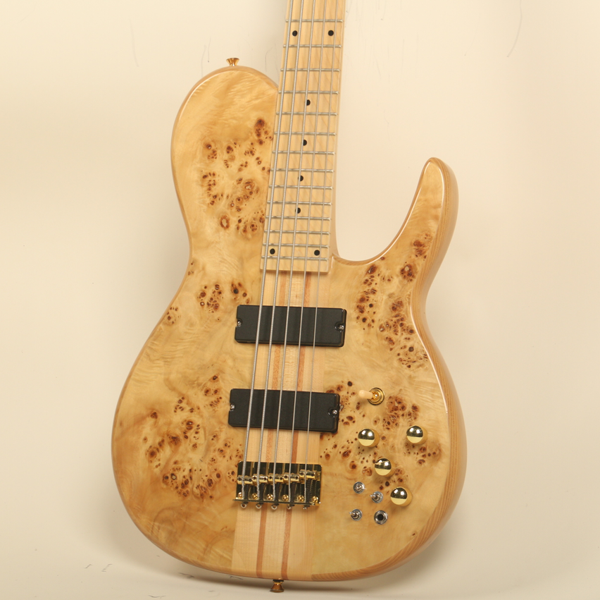 5-string Electric Bass Guitar Burl Maple Top Gold Hardware Neck Thru ...