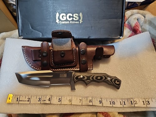 GCS Custom Fixed Blade Knife 6" Blade Leather Sheath USA Handmade NIB ...
