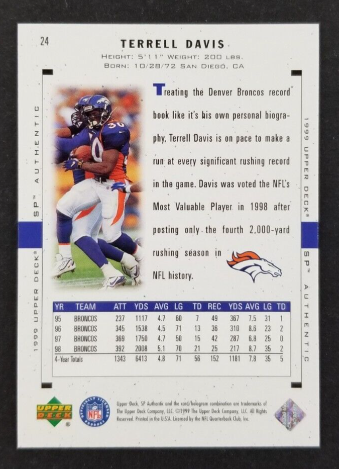 Terrell Davis Upper Deck SP Authentic Football Card #24 (NM) | eBay