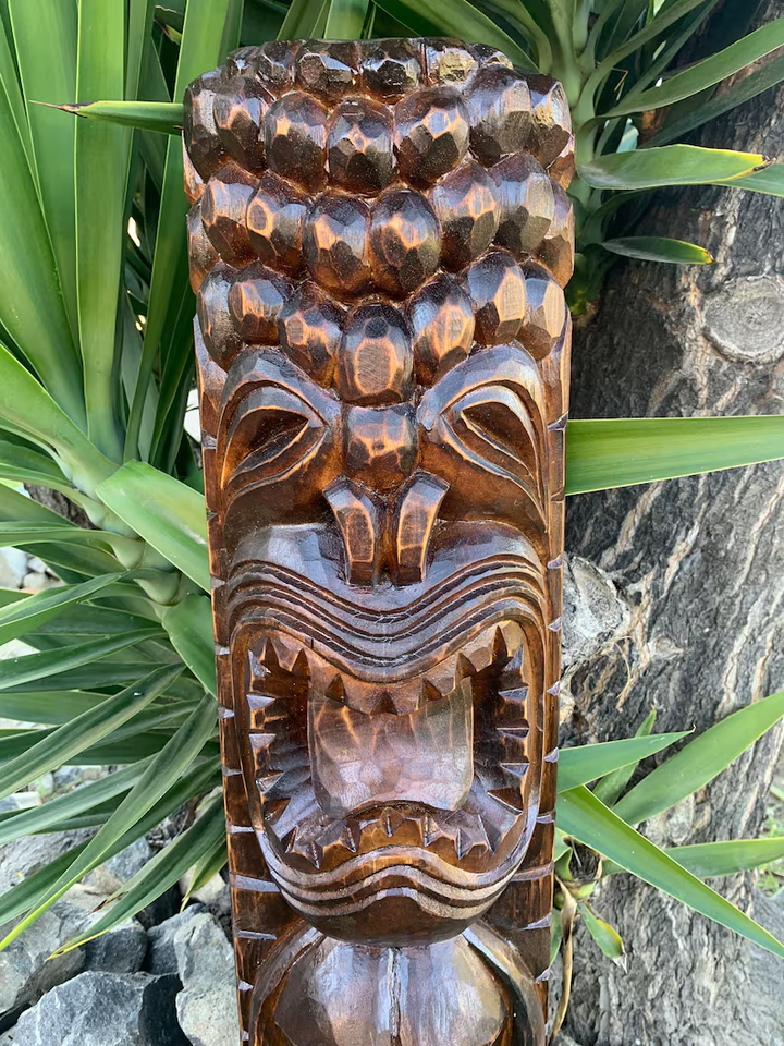 Ku Hawaiian Tiki God Wood Carving Statue Bar Patio Decor 39"x 7.5" | eBay