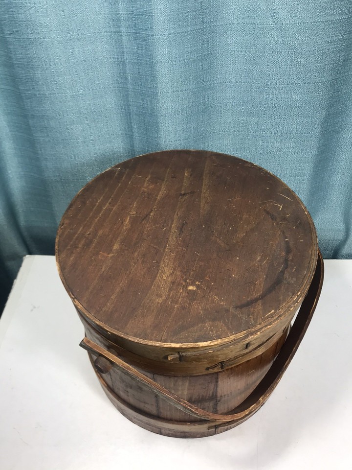 Antique Primitive Country Wood Firkin Sugar Bucket w Lid Sap | eBay