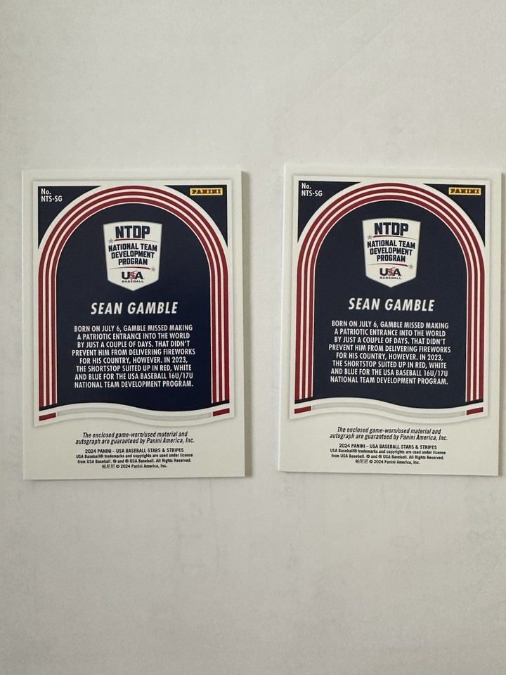 (2) SEAN GAMBLE PATCH AUTO USA STARS AND STRIPES - ROYALS 1st ROUND ...