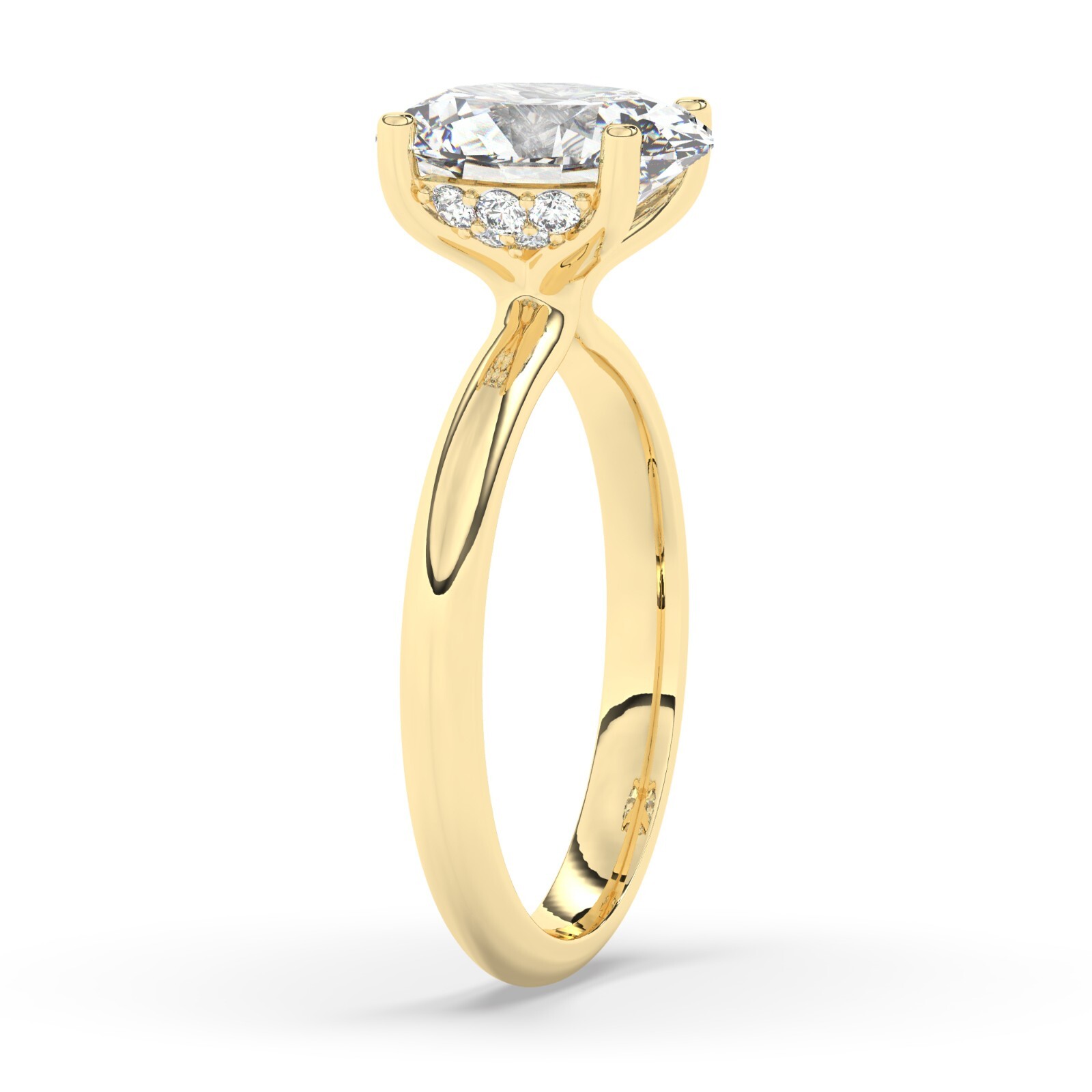 Oval Solitaire Hidden Halo 18K Yellow Gold Engagement Ring,3 ct, Lab ...