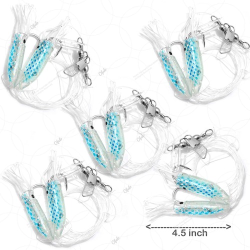 5pairs 4.5" Blue Lingcod Fishing Twin bulb Squids Rockcod Ling Cod Rig ...