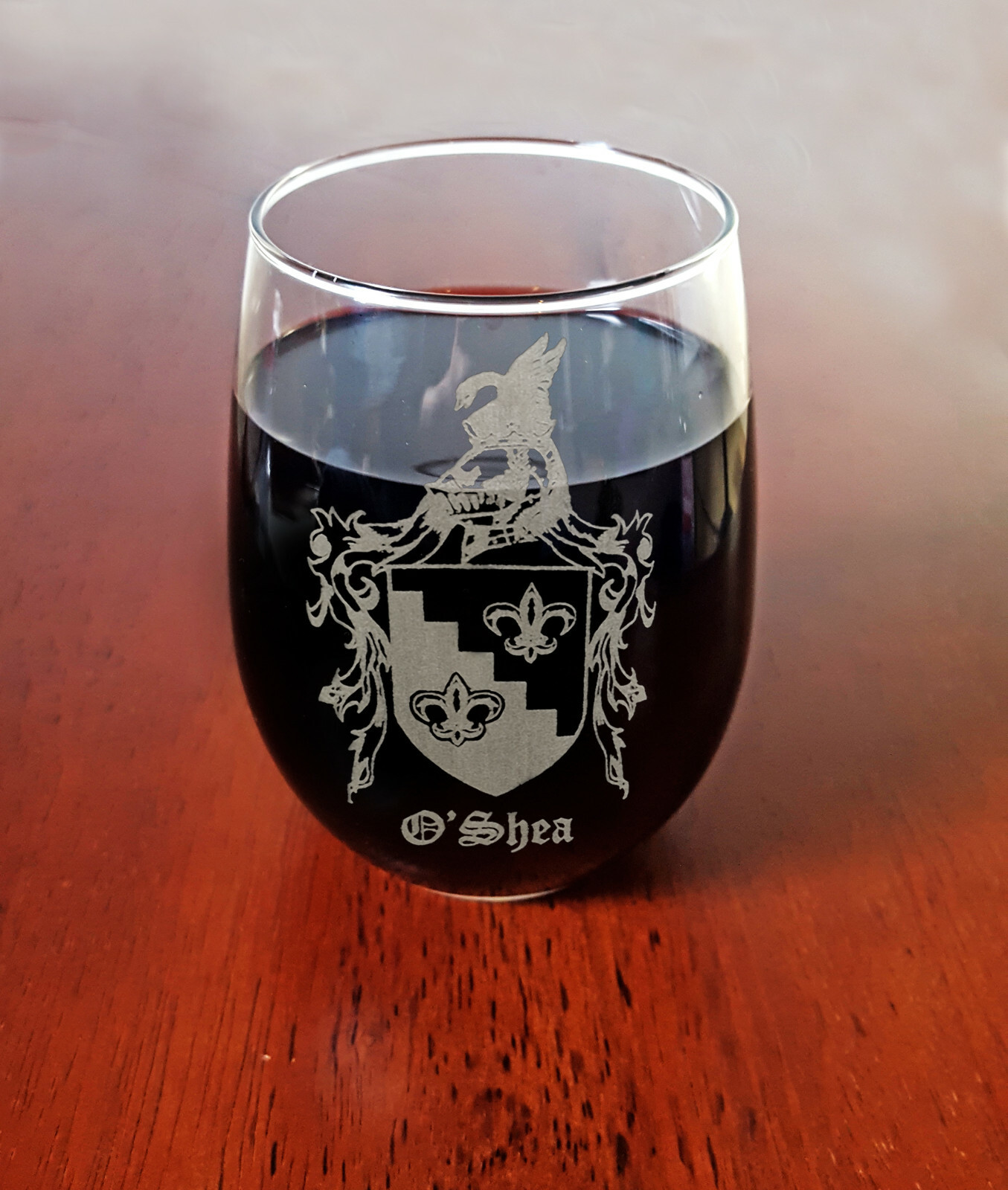 O'Shea Irish Coat of Arms Engraved Stemless Wine Glass, Family Crest | eBay