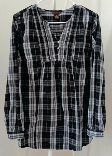 Women's Bit & Bridle Black & White Plaid Long Sleeve Blouse Size M | eBay