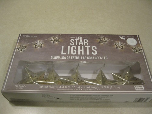10ct LED Silver Star String Lights w/Star Cut-Outs Take 2AA Batteries ...