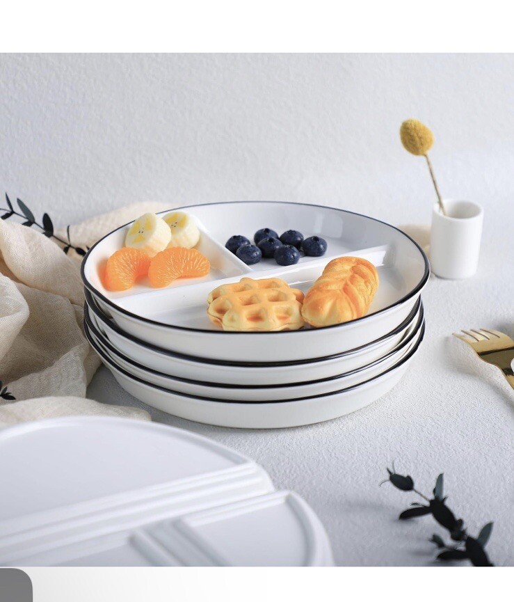 1 PCS Ceramic Portion Control Plate Divided Dish for Healthy Eating and ...