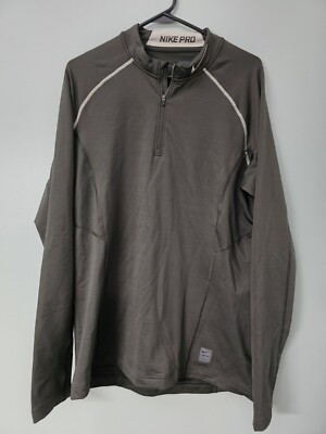 Men's Nike Pro Hyperwarm Fitted Long Sleeve 1/4 Zip Grey Size L Thumb ...