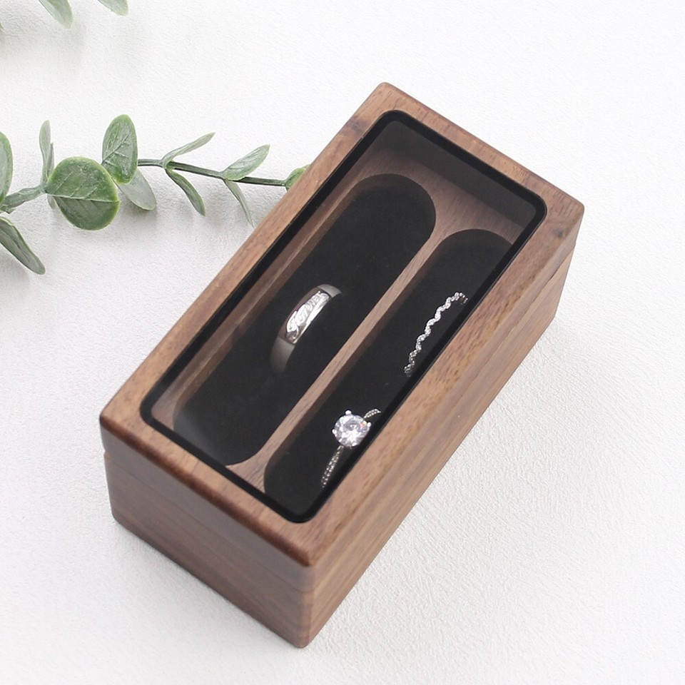 Walnut Wood 4 Ring Box with Glass Lid Quad Ring Box for Proposal ...
