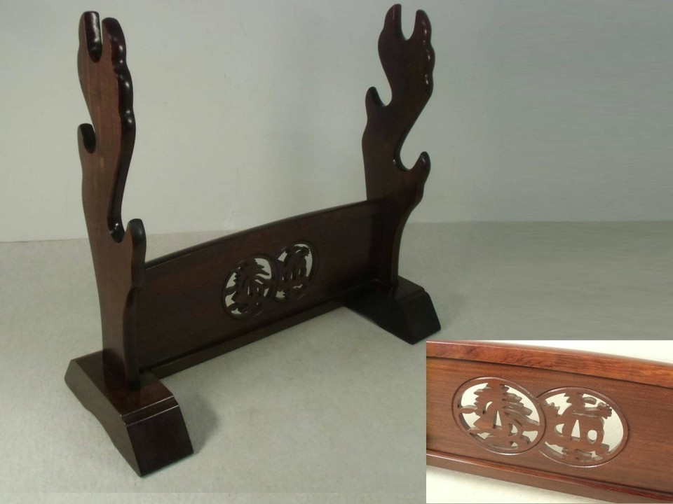 KATANA-KAKE Japanese Wooden Sword Stand Rack 3 Hooks Samurai Katana ...