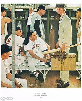 Norman Rockwell baseball print "NEW MAN ON THE TEAM/THE ROOKIE" Red Sox ...