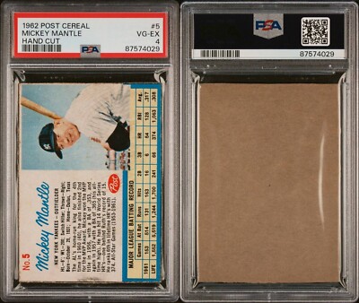 1962 POST CEREAL #5-MICKEY MANTLE HAND CUT- NEW YORK YANKEES-PSA 4 VG ...