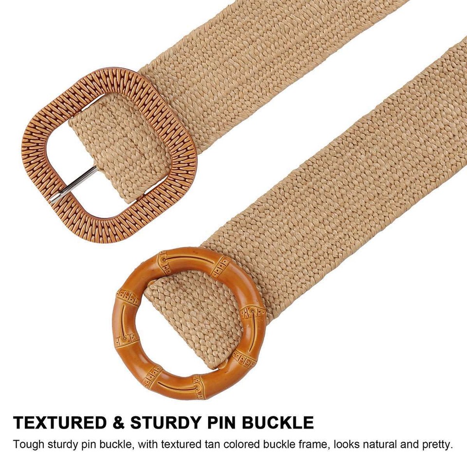 Hot Women's Leather Covered Buckle Straw Woven Elastic Stretch Belt 2 ...
