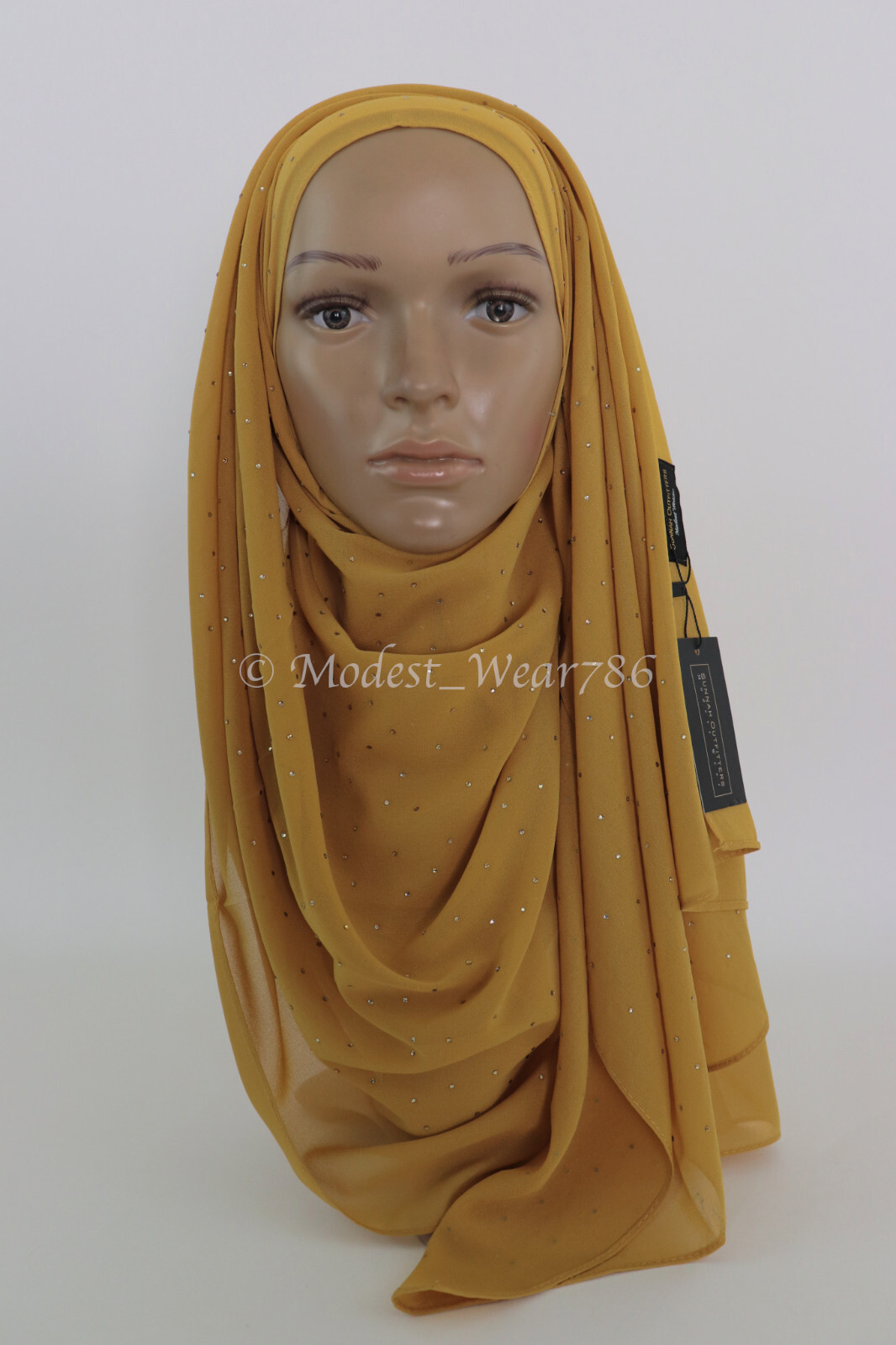 Chiffon Hijab with Gold Rhinestone Shayla Shawl Scarf Muslim Headcover ...