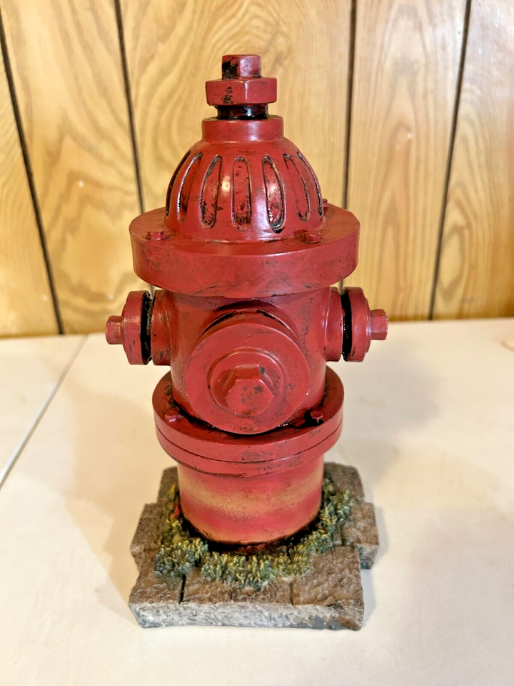 Red Fire Hydrant Garden Statue Resin Sculpture Yard Art Dog Firefighter ...