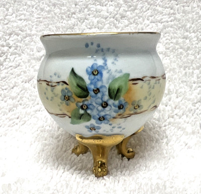 Vintage Handpainted Porcelain Floral Gold Accents Footed Open Salt ...