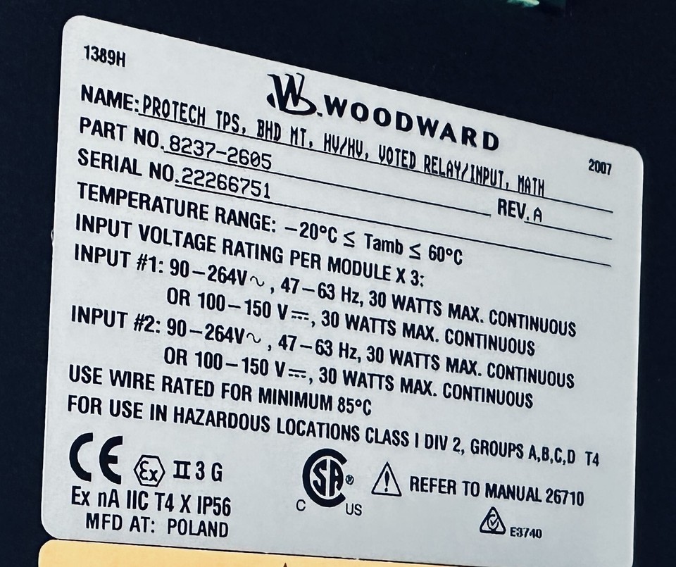 Woodward ProTech TPS Total protection system 8237-2605 | eBay