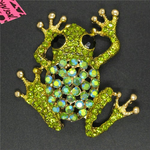 New Fashion Women Green Cute Crystal Frog AB Water Rhinestone Charm ...
