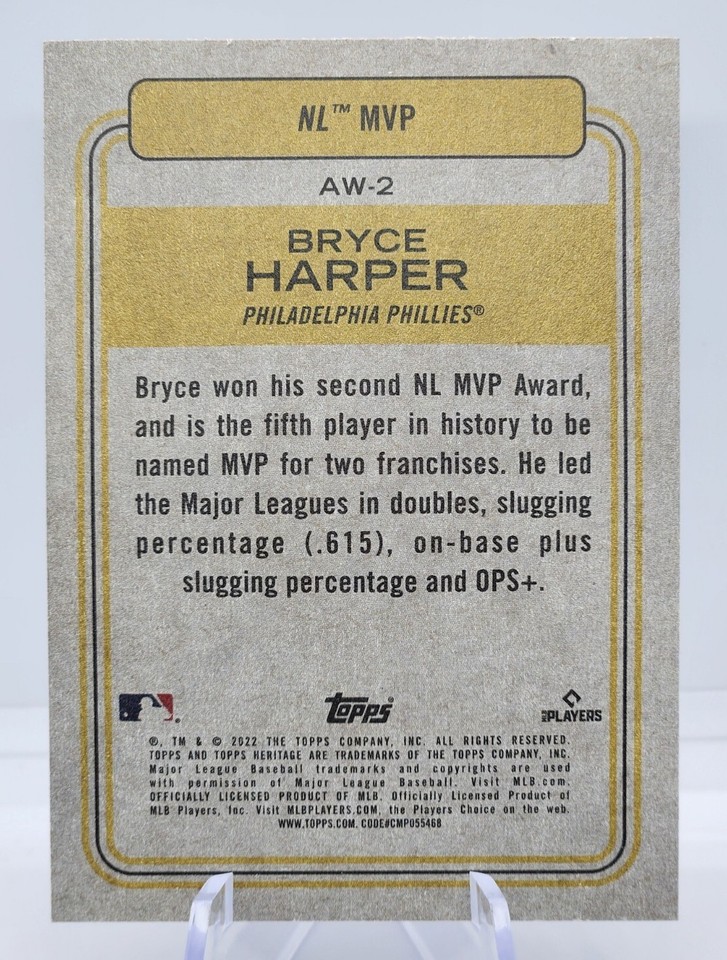 2022 Topps Heritage BRYCE HARPER "NL MVP" #AW-2 MINT! | eBay