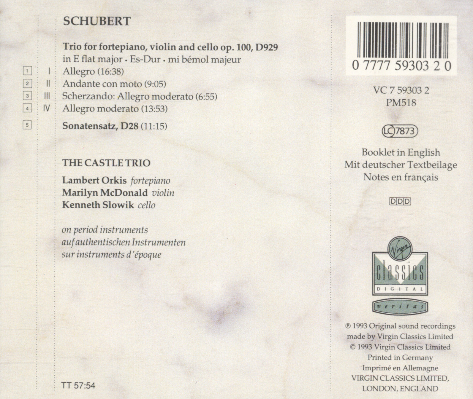 The Castle Trio Classic Schubert Songs CD | eBay