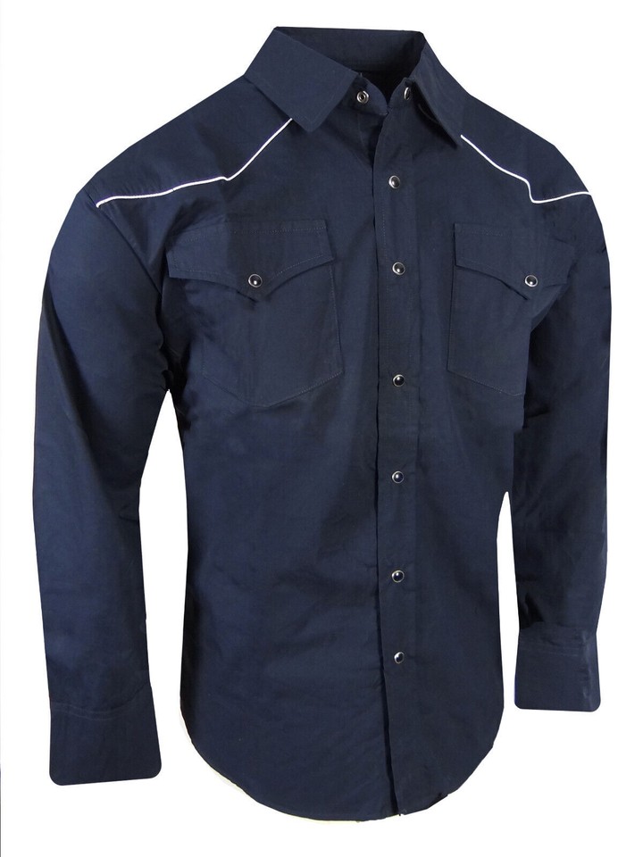 Rodeo Western Shirt Mens White Trim Stripe Pearl Snaps Pockets TRUE FIT ...