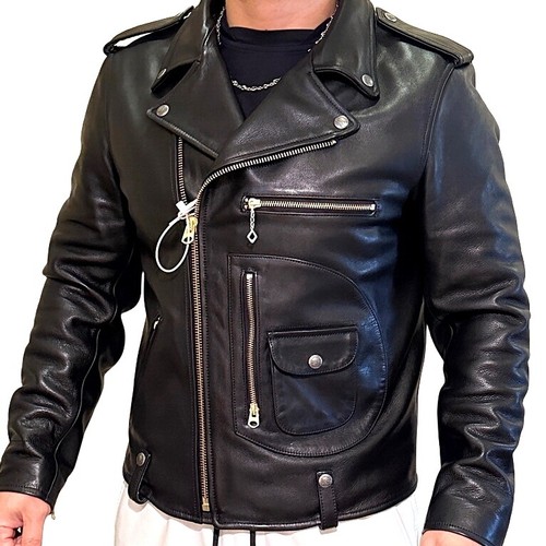 Mens Cowhide Full Grain Leather Retro Biker Motorcycle Zipper Jacket ...