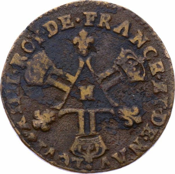O2841 RARE R2 6 Deniers des Dardennes Louis XIV 1710 H La Rochelle ...