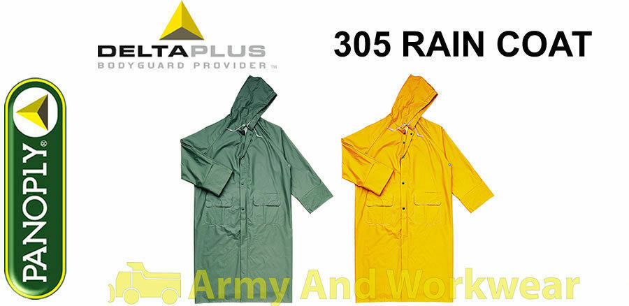 Delta Plus Mens Waterproof LONG Full Length Rain Jacket Hooded Work ...