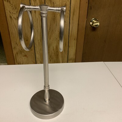 Brushed Silver Freestanding Countertop Vanity Hand Towel Holder Hanger ...