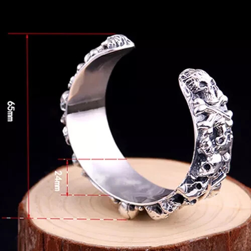 Real Solid 925 Sterling Silver Cuff Bracelet Skeletons Skulls Cross ...