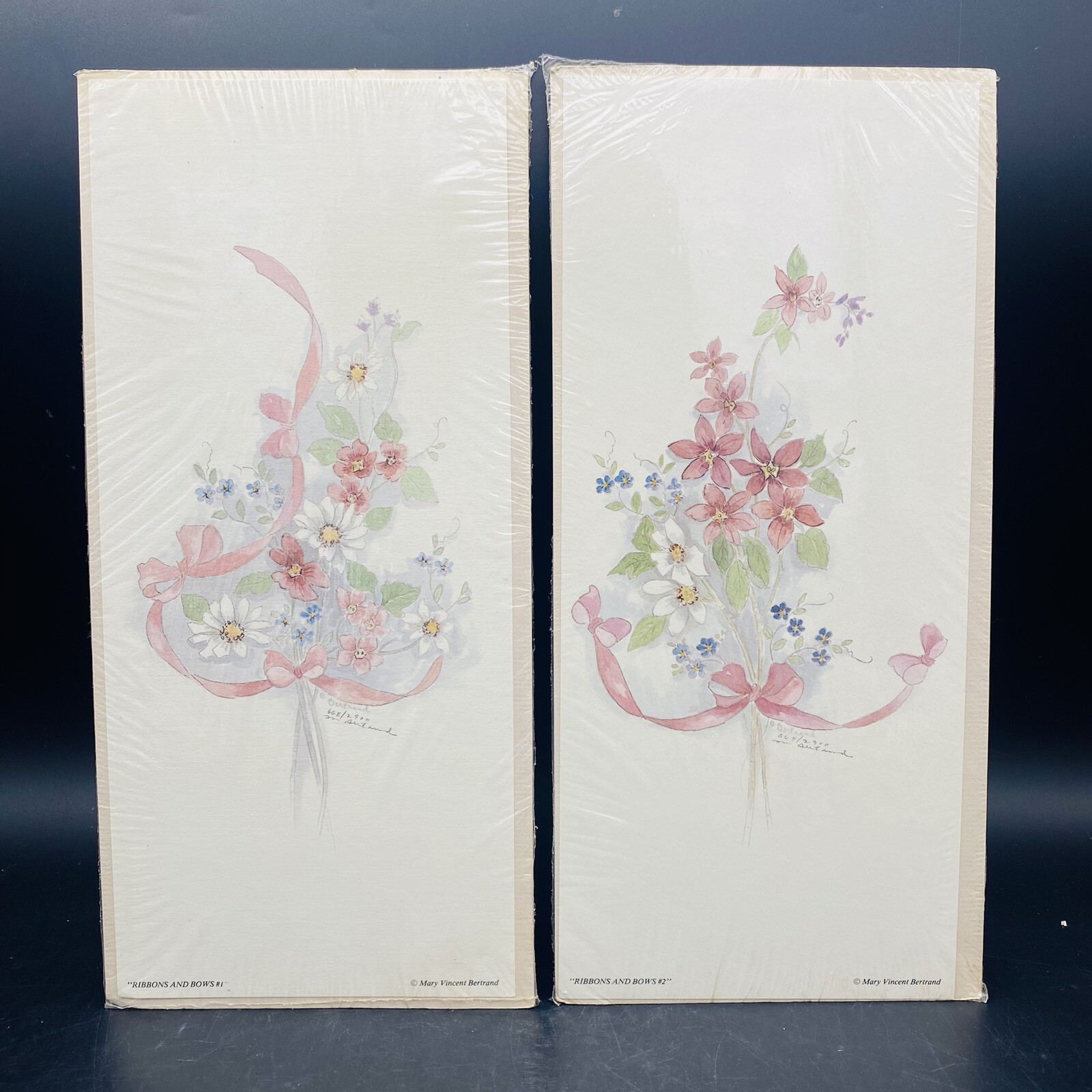 Mary Vincent Bertrand Watercolor Prints Ribbons and Bows #1 & #2 Signed ...