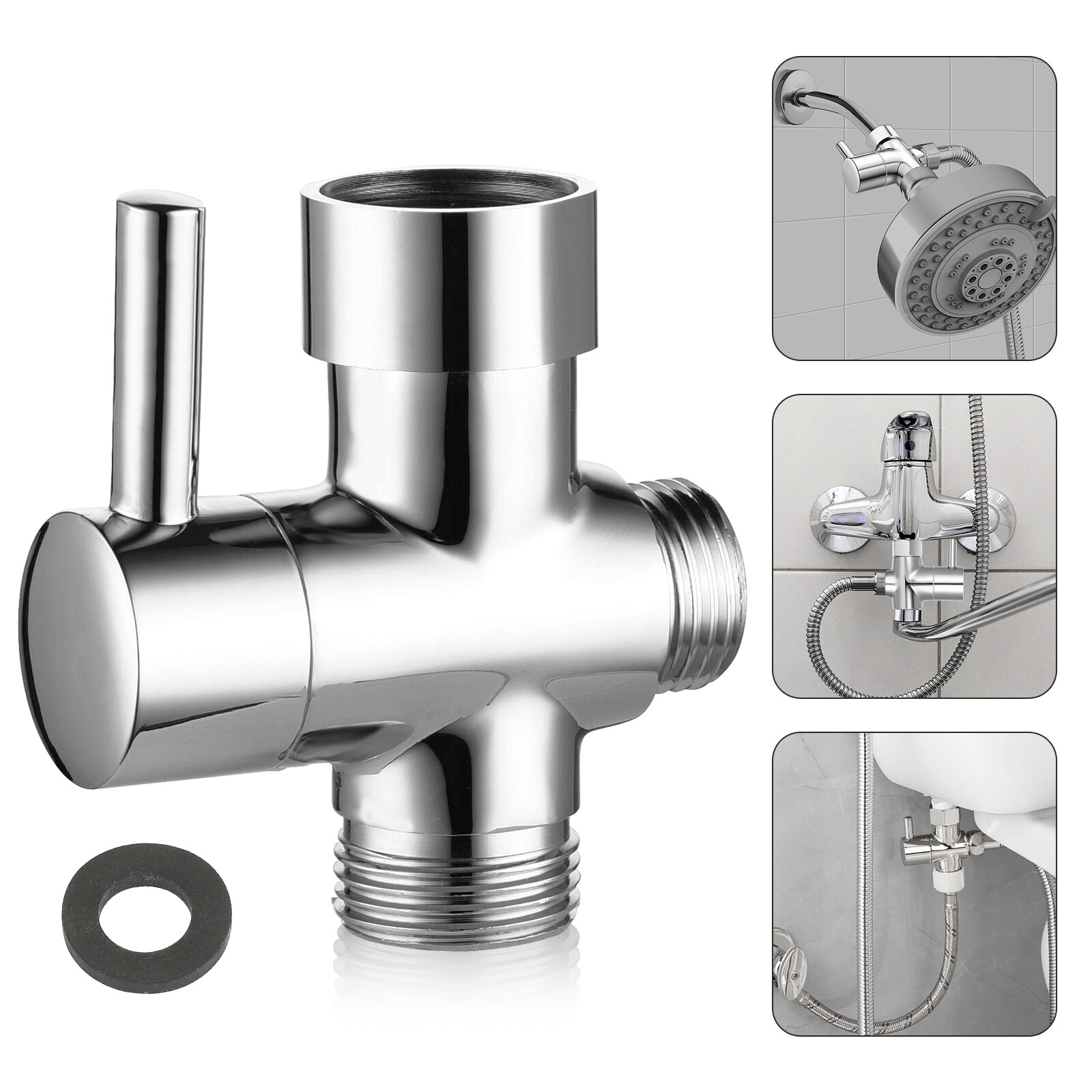 3-Way T-adapter Shower Head Diverter Valve Water Splitter Switch Faucet ...