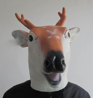 Reindeer Mask Full Head Latex Deer Rudolf Fancy Dress Costume Animal ...