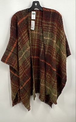 NWT Woolrich Women's Multicolor Boucle Plaid Open Front Wrap Shawl One ...