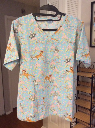 Disney Bambi Thumper Multicolor Scrub Shirt Top Ladies Women Medium | eBay