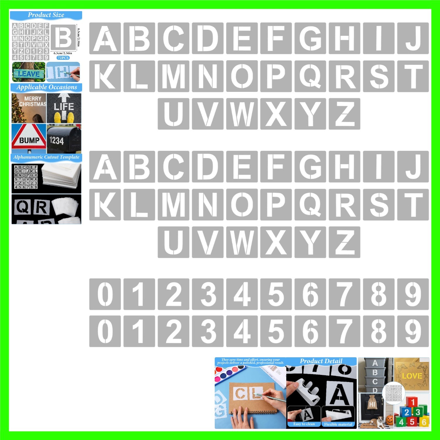 Large 72PCS Stencil Set - Reusable Letters and Numbers for Creative ...