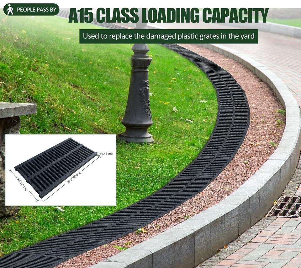 Natotela A15 6 Pack Polymer Plastic Channel Drain Grate-19.7X9.8X1 In ...