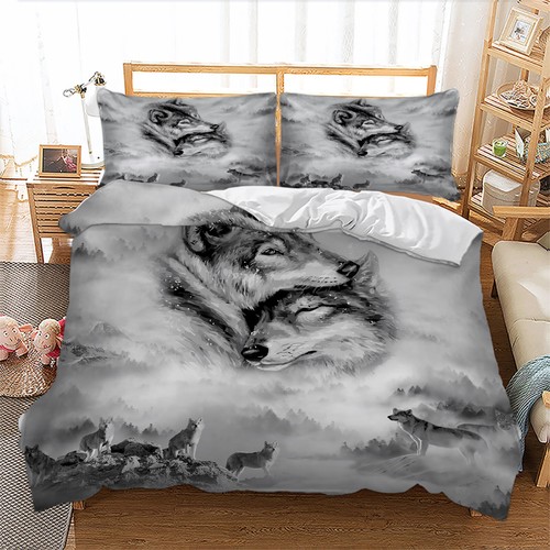 Grey Wolf Animal Quilt/Doona/Duvet Cover Set Queen/King Size Bed ...