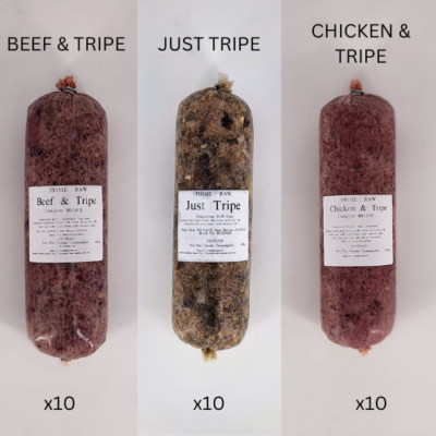 TRIPE MIX BOX Raw Frozen Dog Food 30 x 450g ROLLS 80:10:10 COMP 14kg ...