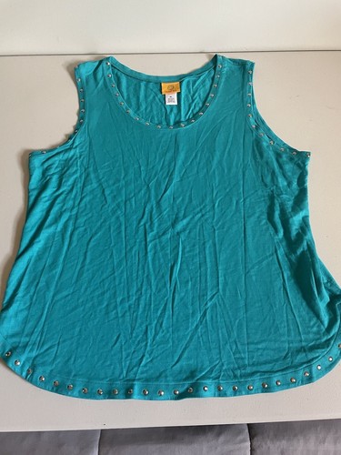Ruby Rd. Tank Womens XL Teal Rhinestone AccentRound Neck Sleeveless ...