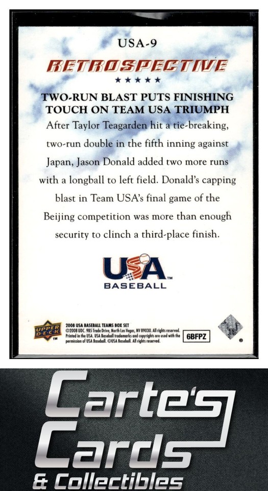 Jason Donald 2008 Upper Deck USA Baseball #USA-9 TTM/IP Signed ...