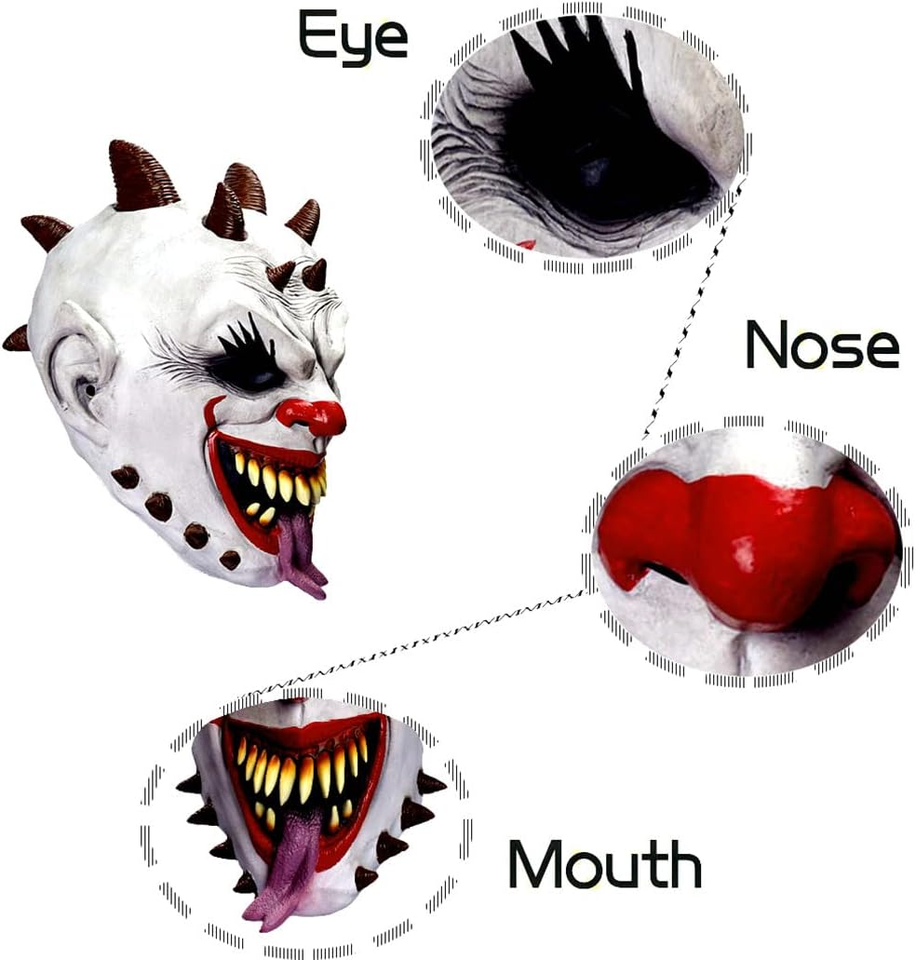 Scary Demon Clown Evil Clown Novelty Halloween Costume Party Latex Full ...