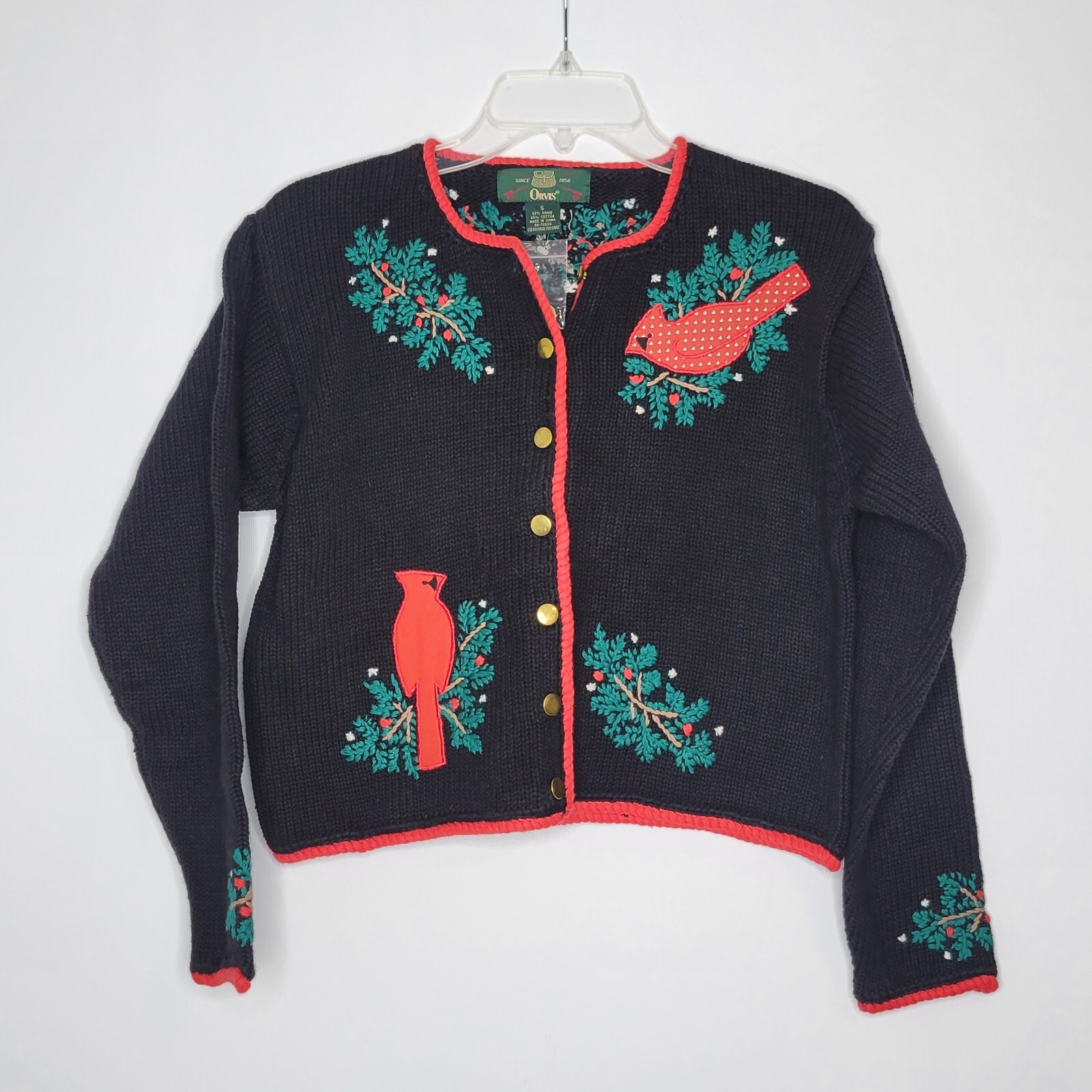 Vintage Orvis Womens Black Knitted Button Long Sleeve Cardinals ...
