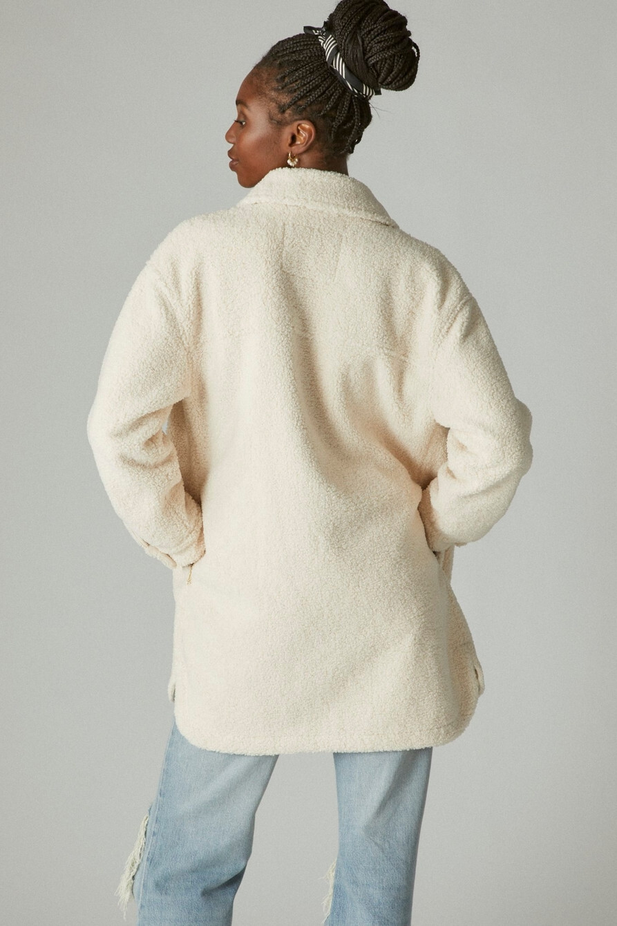 LUCKY BRAND Crene Ivory HIGH PILE Fleece SHACKET Shirt JACKET Coat L ...