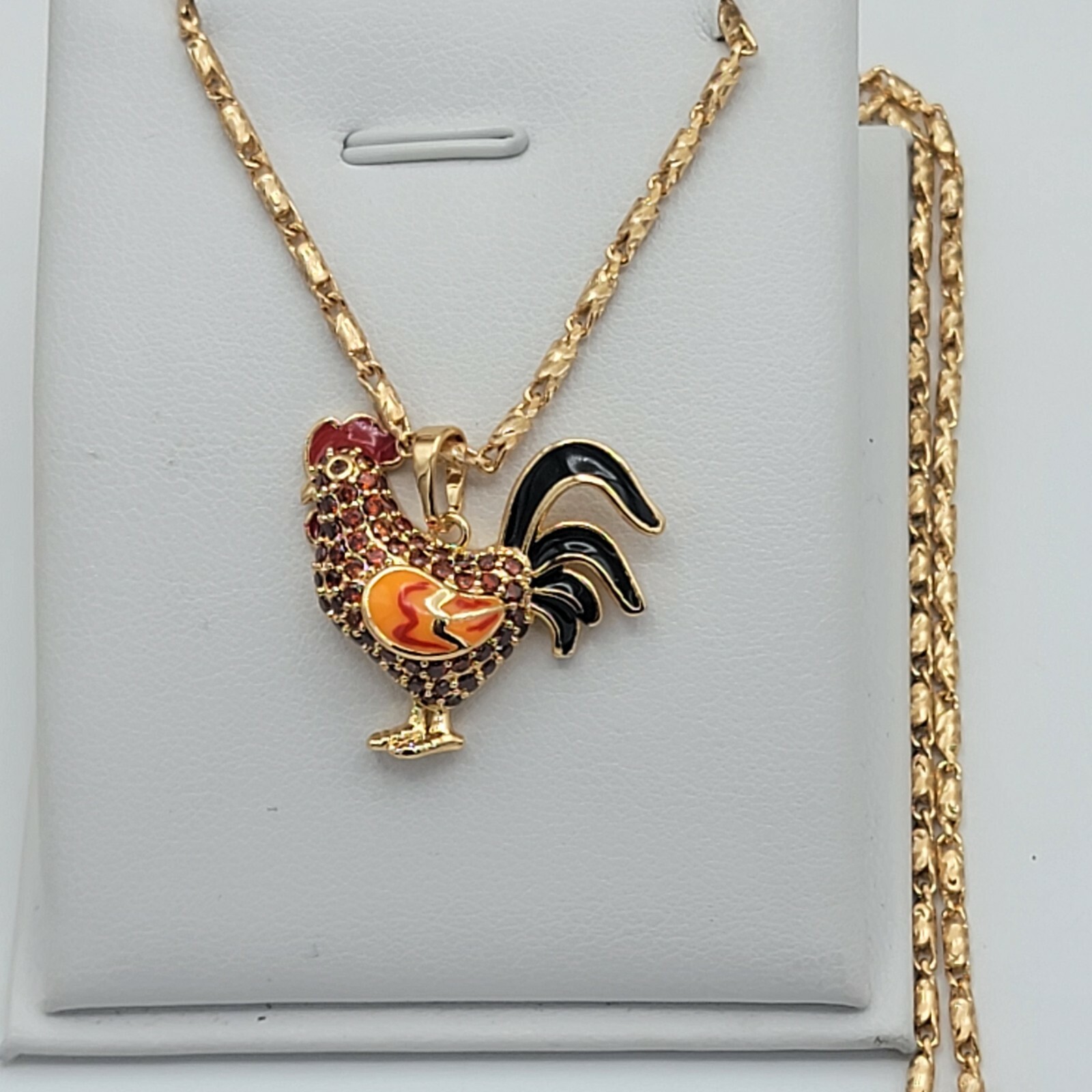 18k Gold Plated Multicolor CZ Rooster Pendant & Chain. Gallo Oro ...