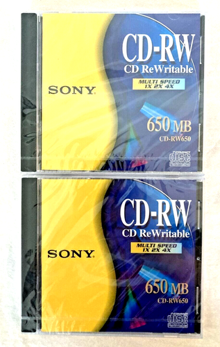 LOT OF 2: SONY CD RW 650 MB REWRITABLE DISC MULTI SPEED ~ BRAND NEW ...