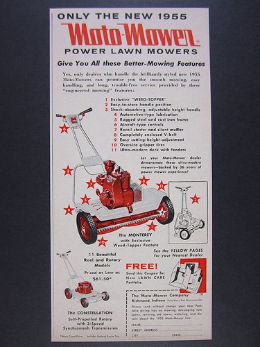 1955 Moto-Mower Monterey & Constellation Lawn Mowers vintage print Ad ...